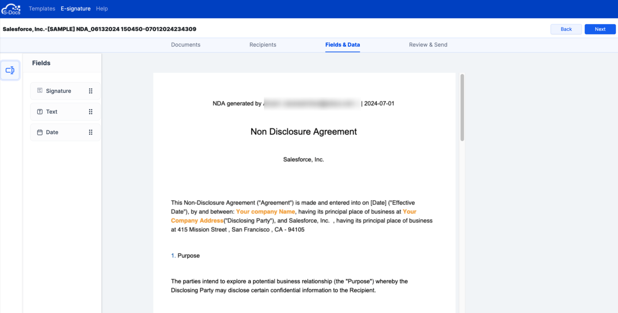 Generating a document from a template – S-Docs for Salesforce