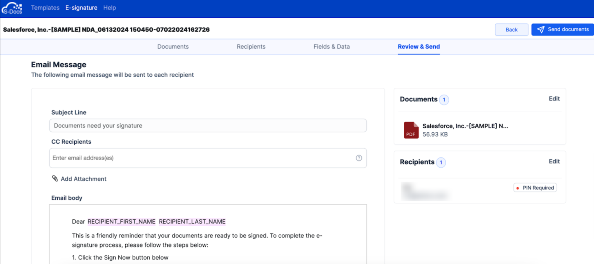 Send document for e-Signature – S-Docs for HubSpot